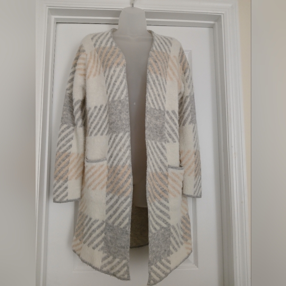 Nine West | Sweaters | Nine West Plaid Openfront Women Sweater Cream ...